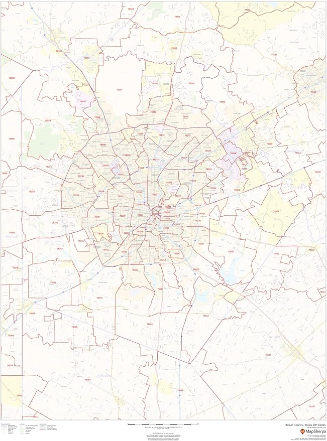 Amazon.com : Bexar County, Texas Zip Codes - 36" x 48" Laminated Wall ...