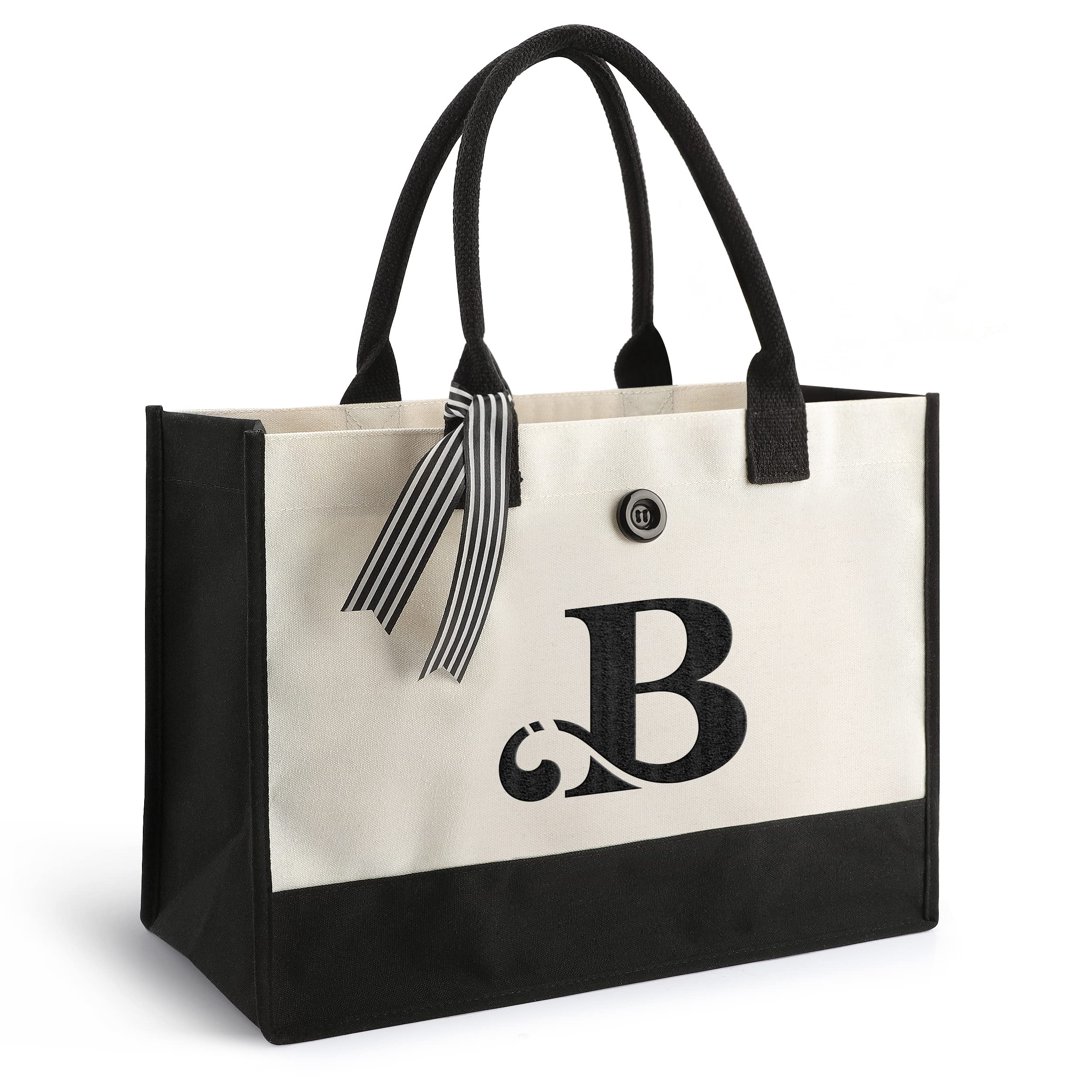 Amazon.com: YOOFAN Initial Canvas Tote Bag - Personalized Monogrammed ...