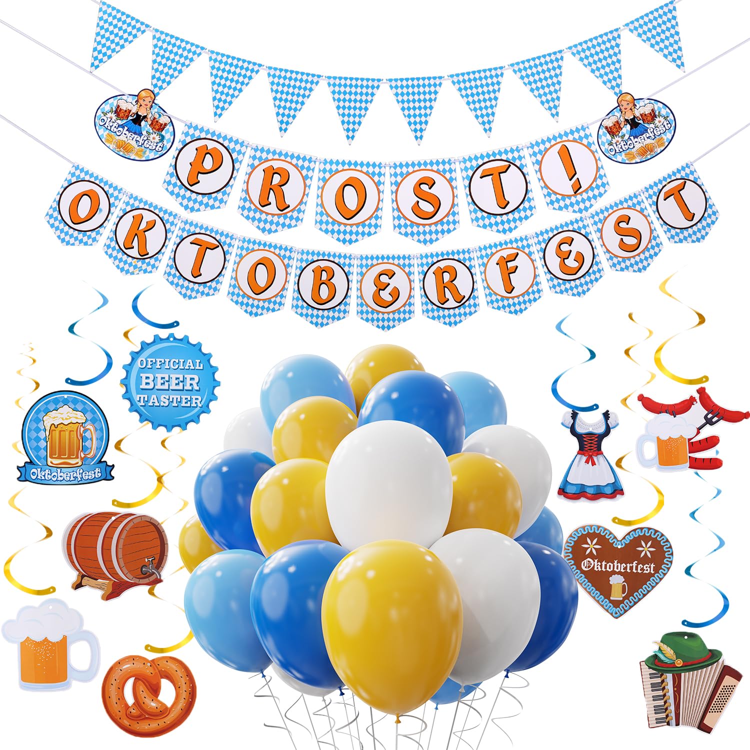 Amazon.com: Oktoberfest Party Decorations 53Pcs Blue White Yellow ...