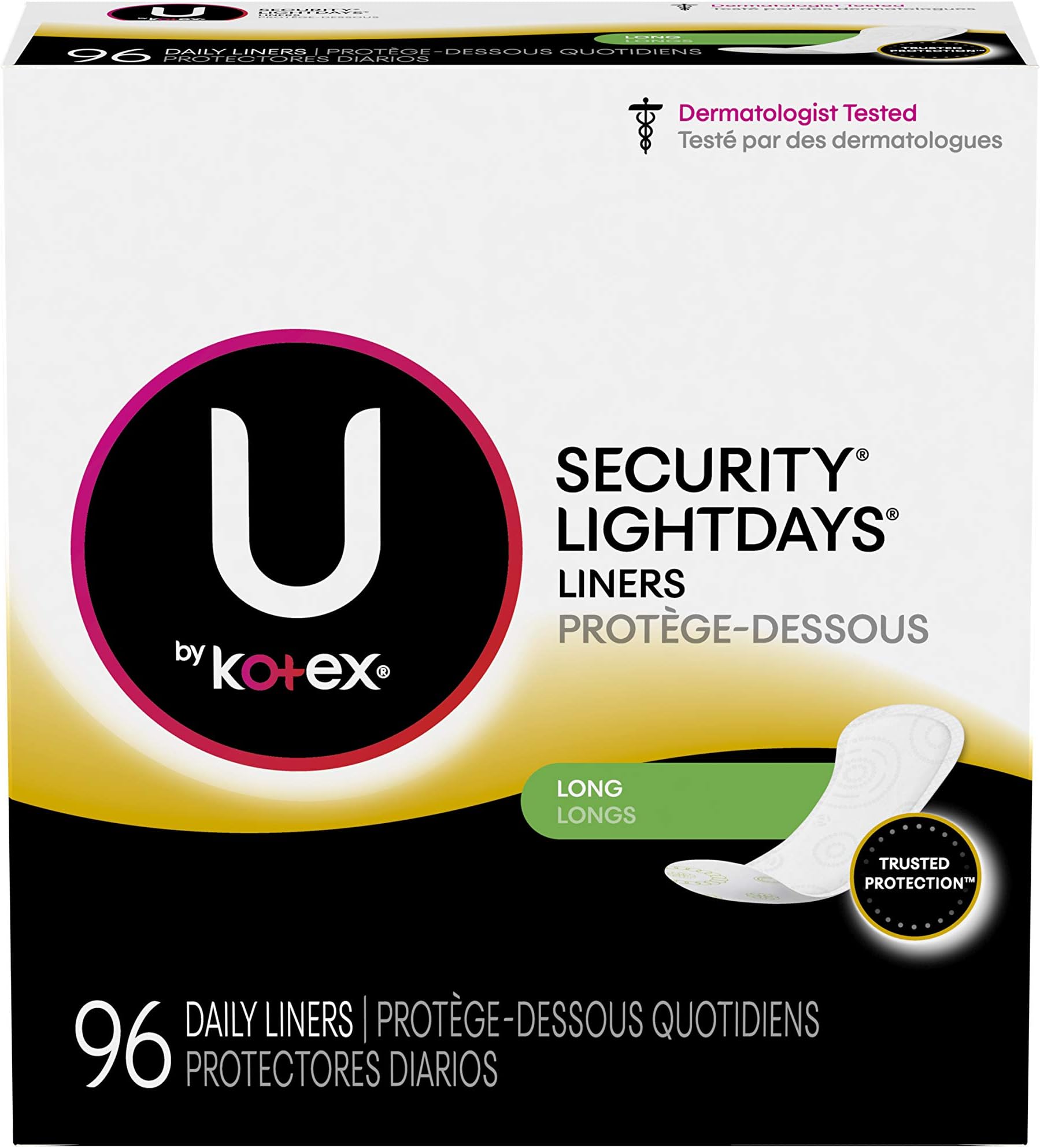 Amazon.com: U by Kotex Lightdays Liners, Long, Unscented, 96 Count ...