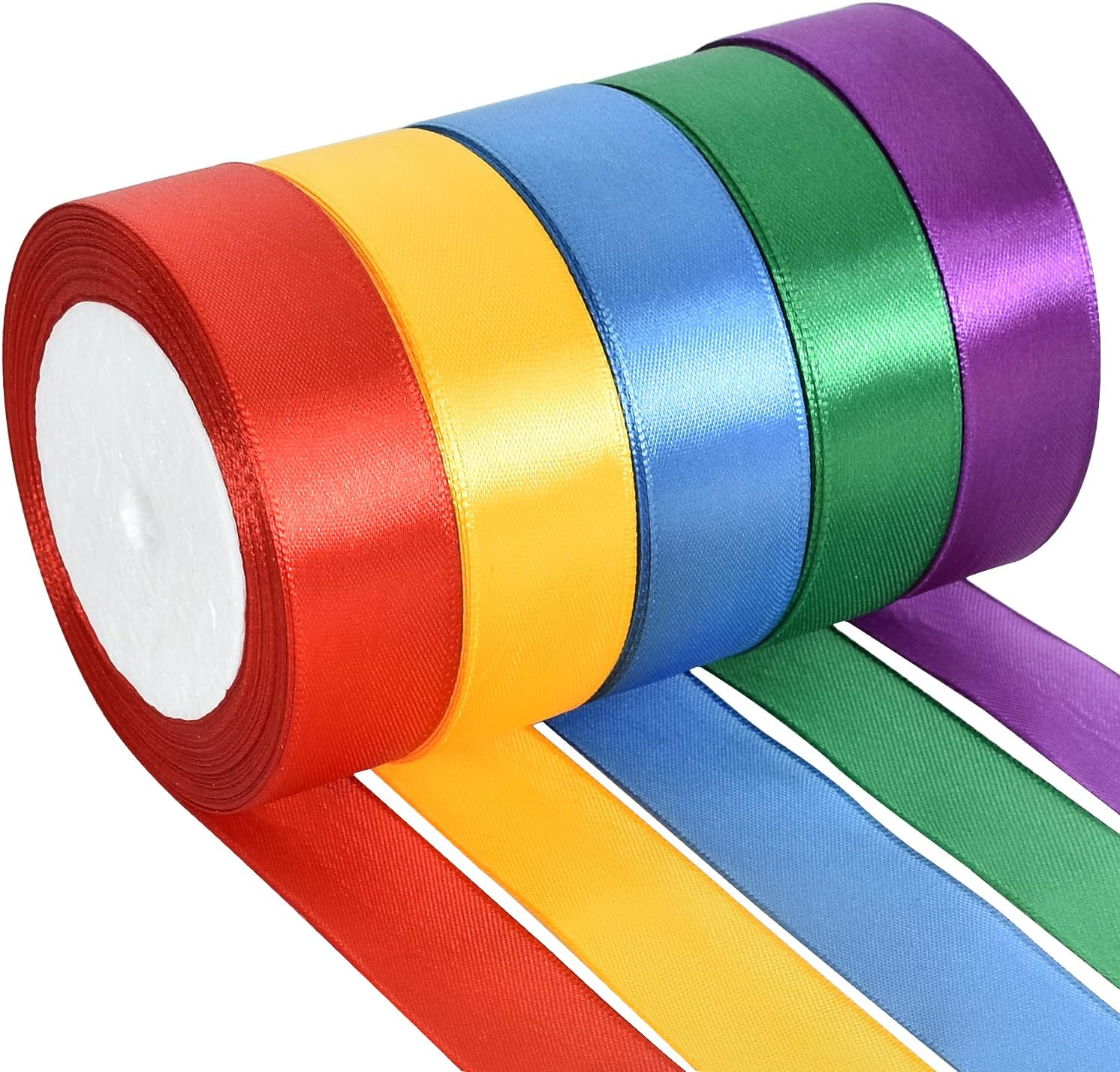 12 Colours of Satin Ribbon for Crafting - 25mm X 23 Meters Per Roll ...