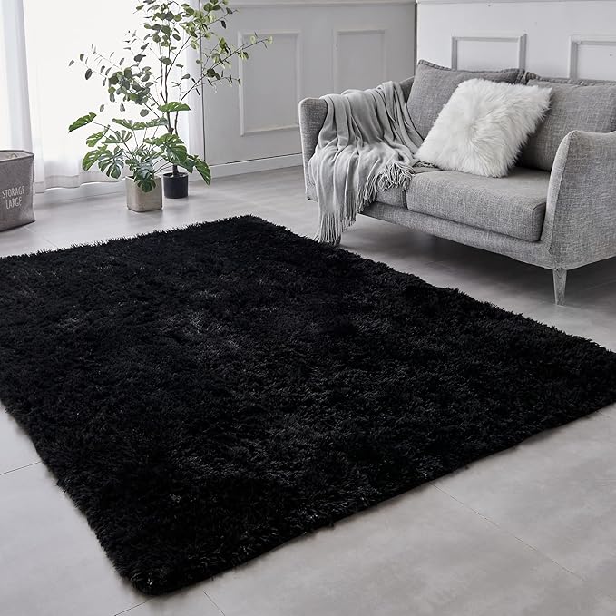 Amazon.com: TABAYON Extra Large Shag Area Rug, 9x12 Feet Black Indoor ...