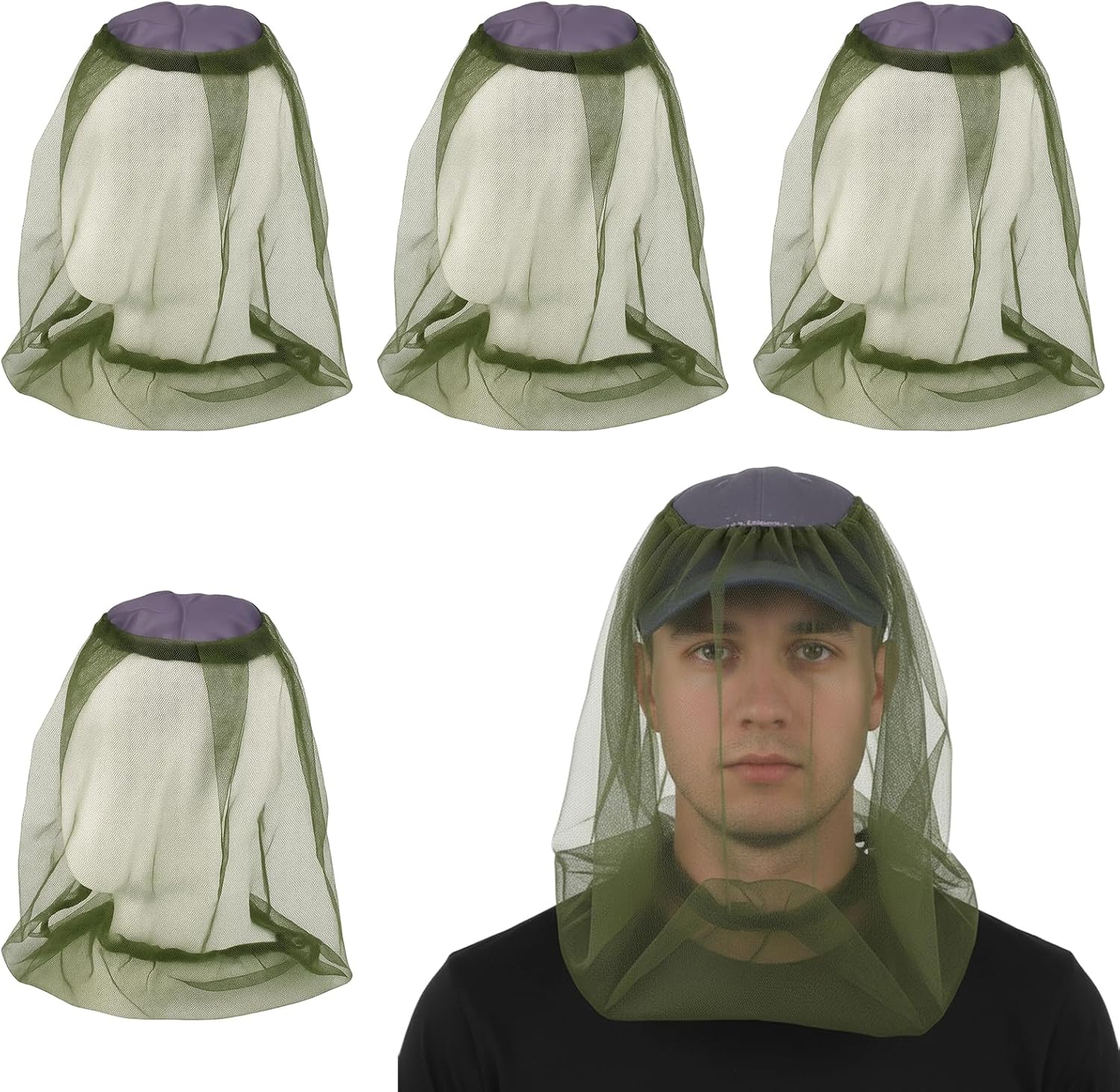 QckZee 4 Pack Fly Nets for Head, Mesh Face Neck Protection for Outdoor ...