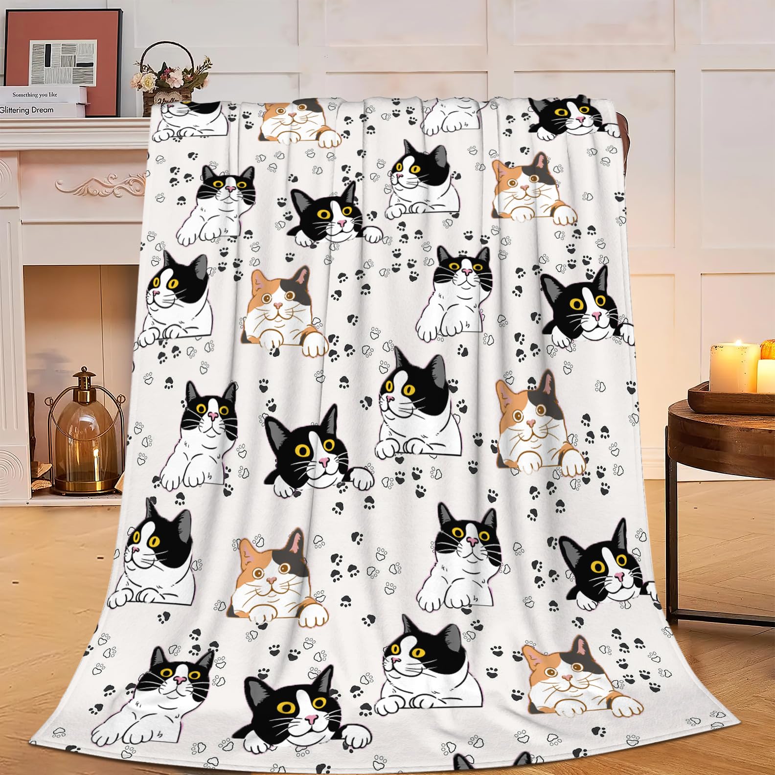 Amazon.com: Cat Blanket Cute Cat Pattern Fleece Throw Blanket Toddler ...