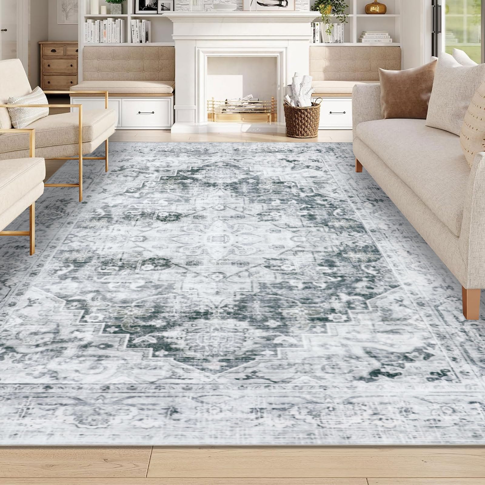 Homcomoda Washable Area Rugs 8x10 Distressed Area Rugs for Living Room ...