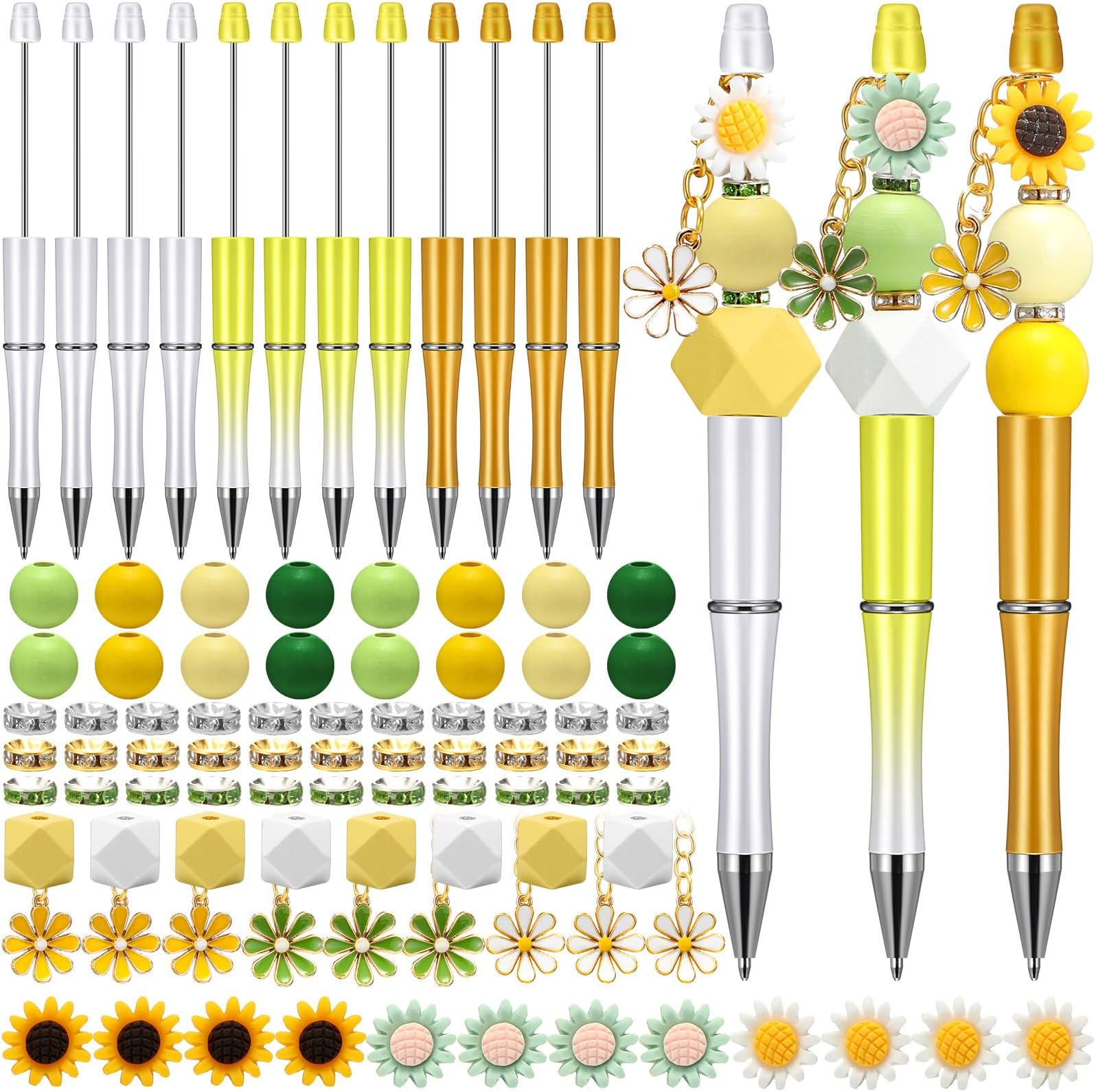 Amazon.com : 12 Sets Daisy Beadable Pens DIY Sunflower Pen Making Kit ...