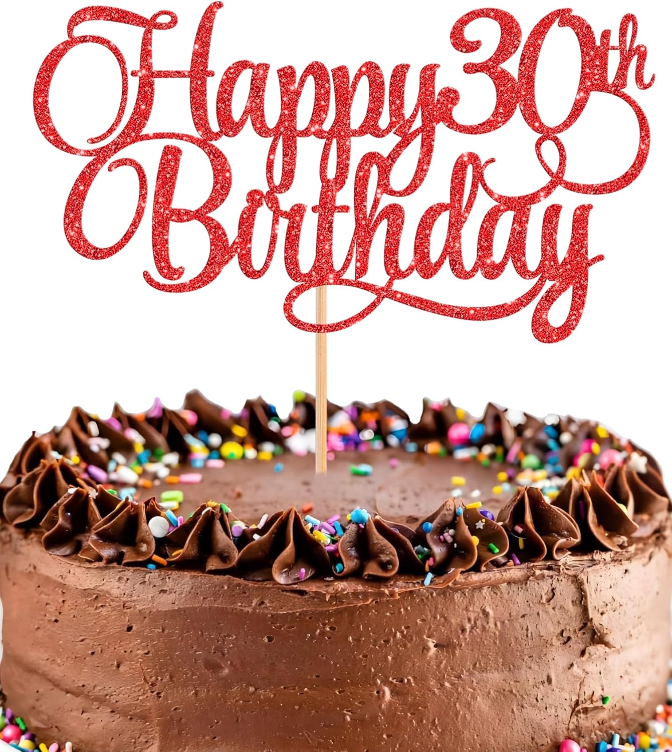 Amazon.com: Happy 30th Birthday Cake Topper - Glitter Red Thirty ...