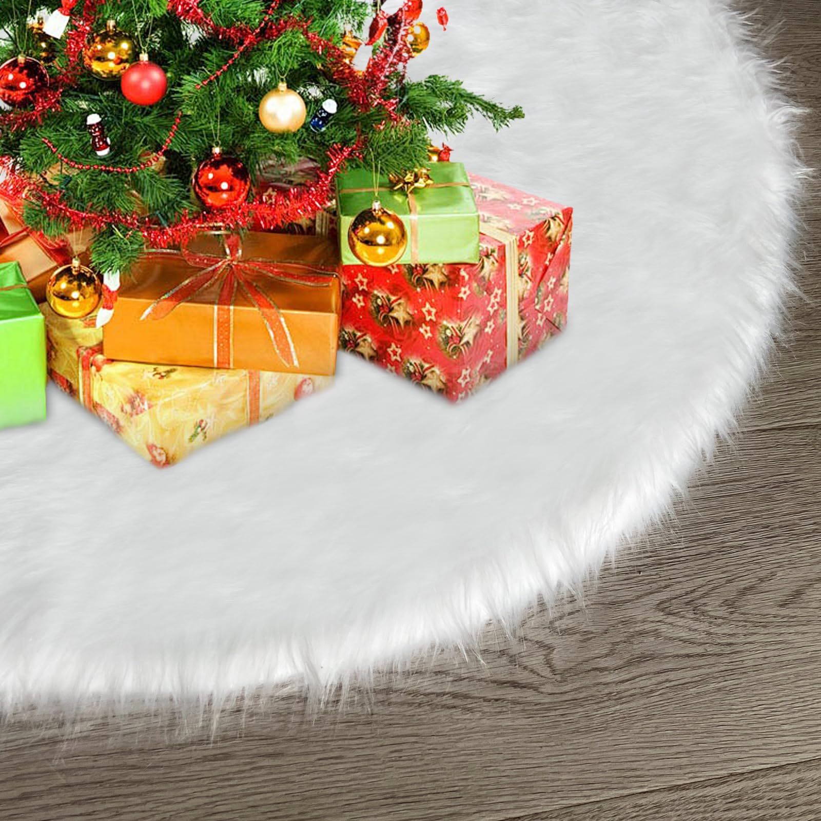 KINFAVOU Christmas Tree Skirt, 36 Inch Faux Fur White Christmas Tree ...