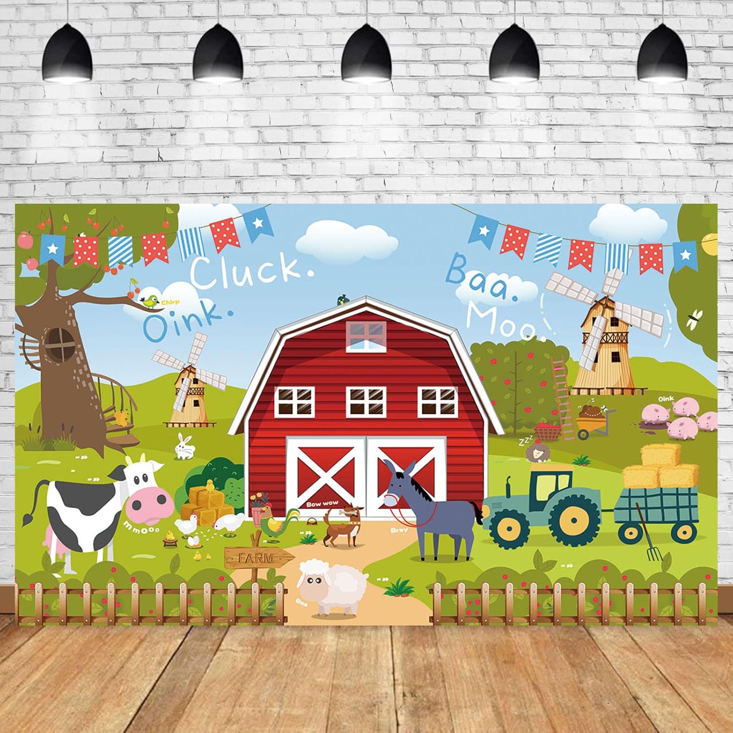 Amazon.com : Cartoon Red Farm Party Backdrop: Farmhouse Birthday Party ...