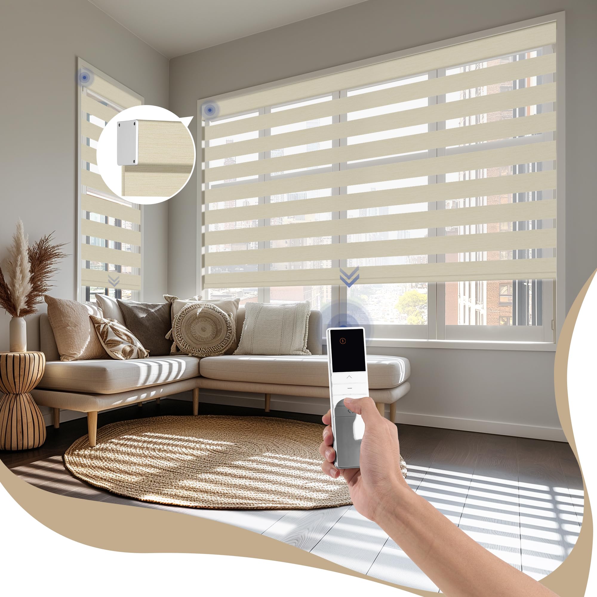 Amazon.com: Boolegon Motorized Zebra Blinds with Remote, 100% Blackout ...