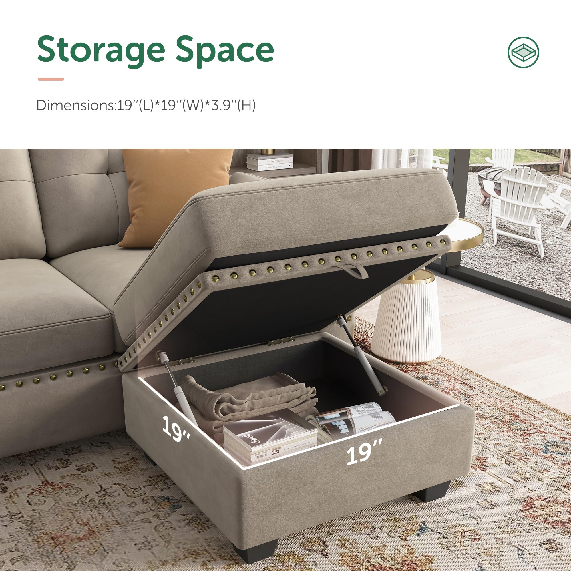 HONBAY Velvet Convertible Sectional Sofa L Shaped Couch with Storage ...