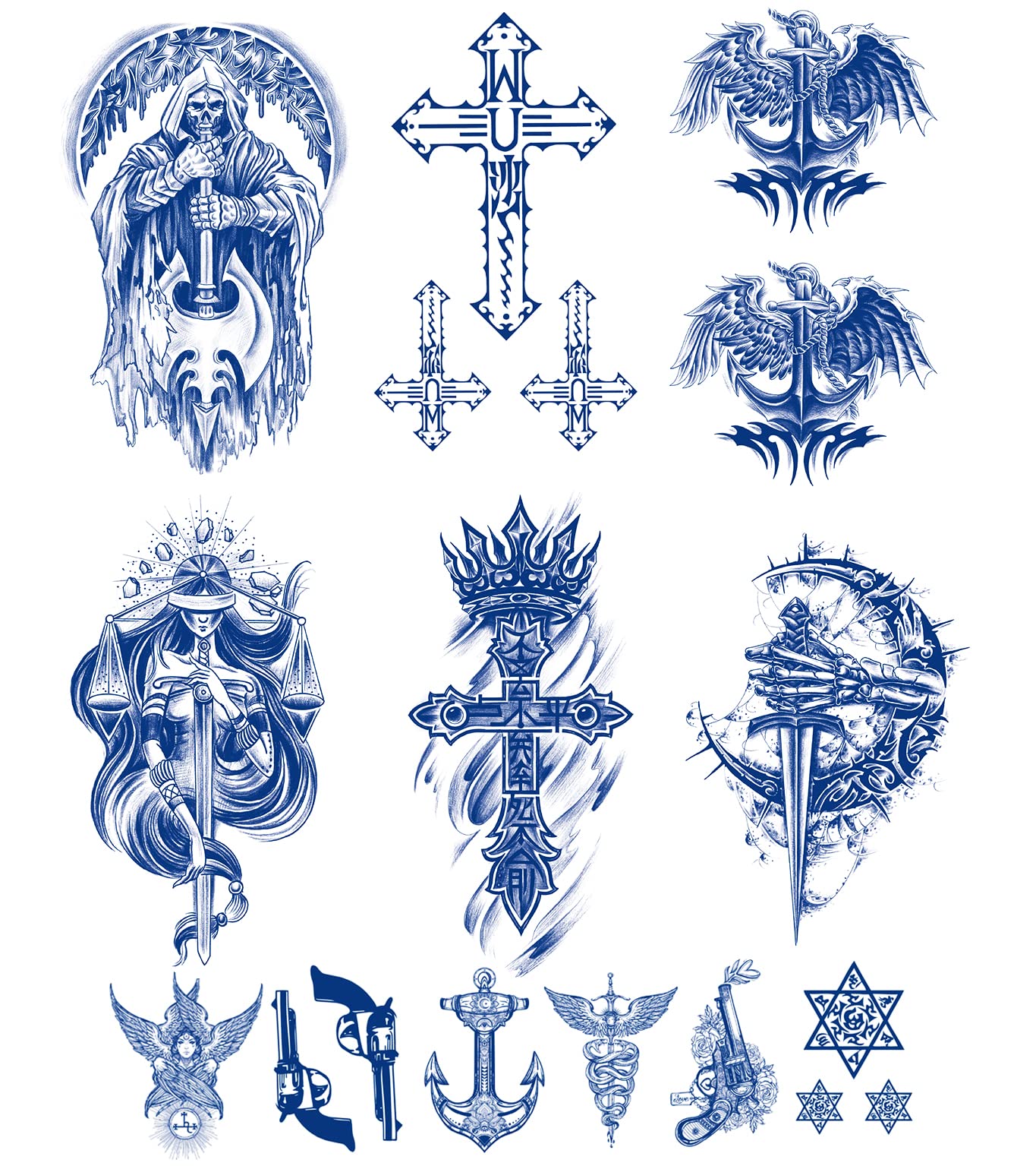 Amazon.com : PADOUN Knight Cross Sword Temporary Tattoos - 12 Sheets of ...