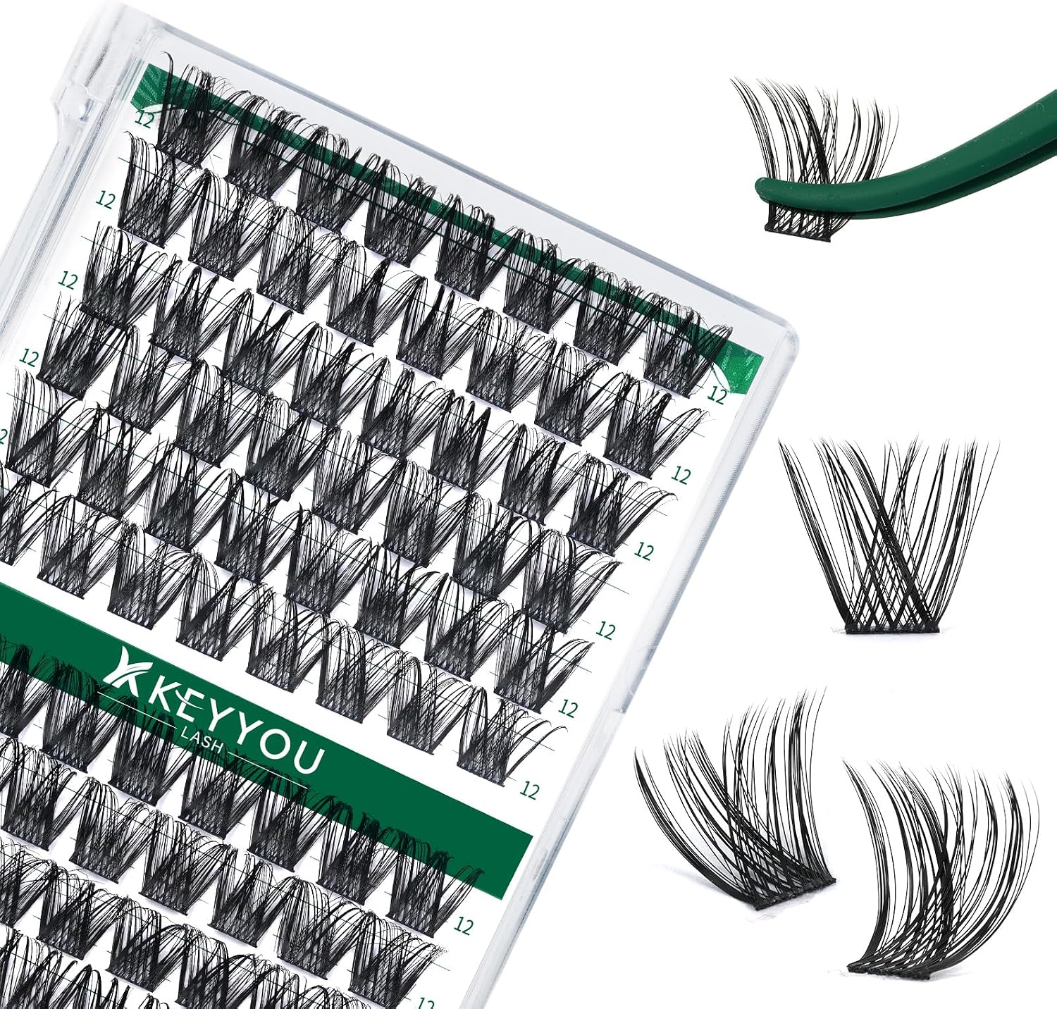 KEYYOU Lash Clusters 96pcs Individual Lashes D Curl 12mm Eyelash ...