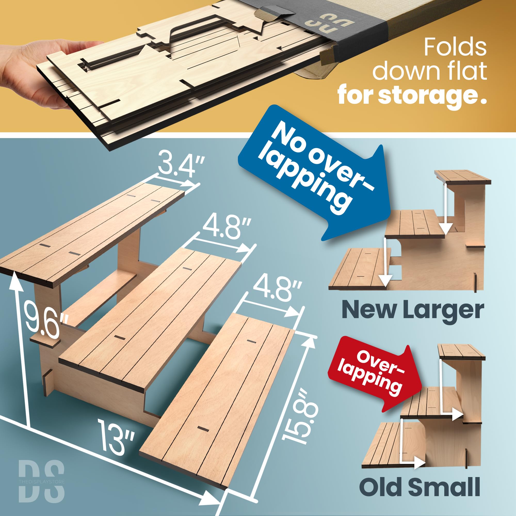 Snapklik.com : Straight Natural Wooden Tiered Display Stand, Portable ...