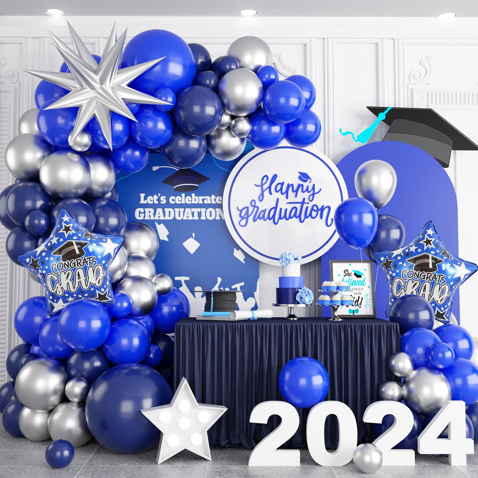 Silver And Blue Graduation Balloons Space Birthday Decorations 125pcs