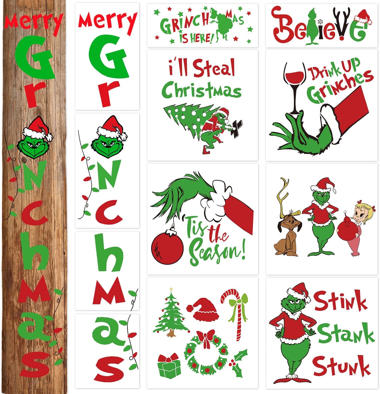 Whaline 12Pcs Christmas Stencils for Painting on Wood Large Reusable ...