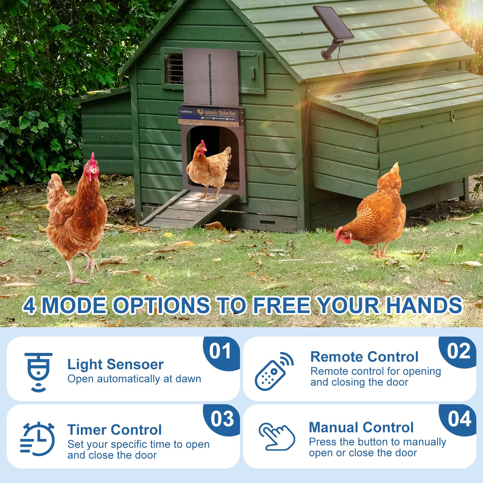 Snapklik.com : LifeBasis Automatic Chicken Coop Door, Solar Powered ...