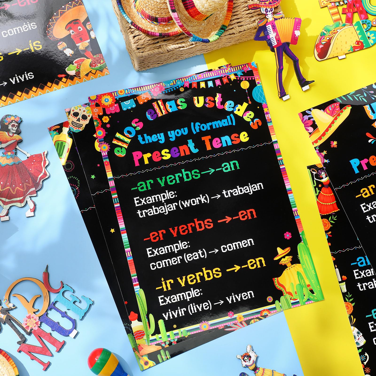 Snapklik.com : Sinload 6 Pcs Spanish Classroom Poster Set Spanish Verb ...