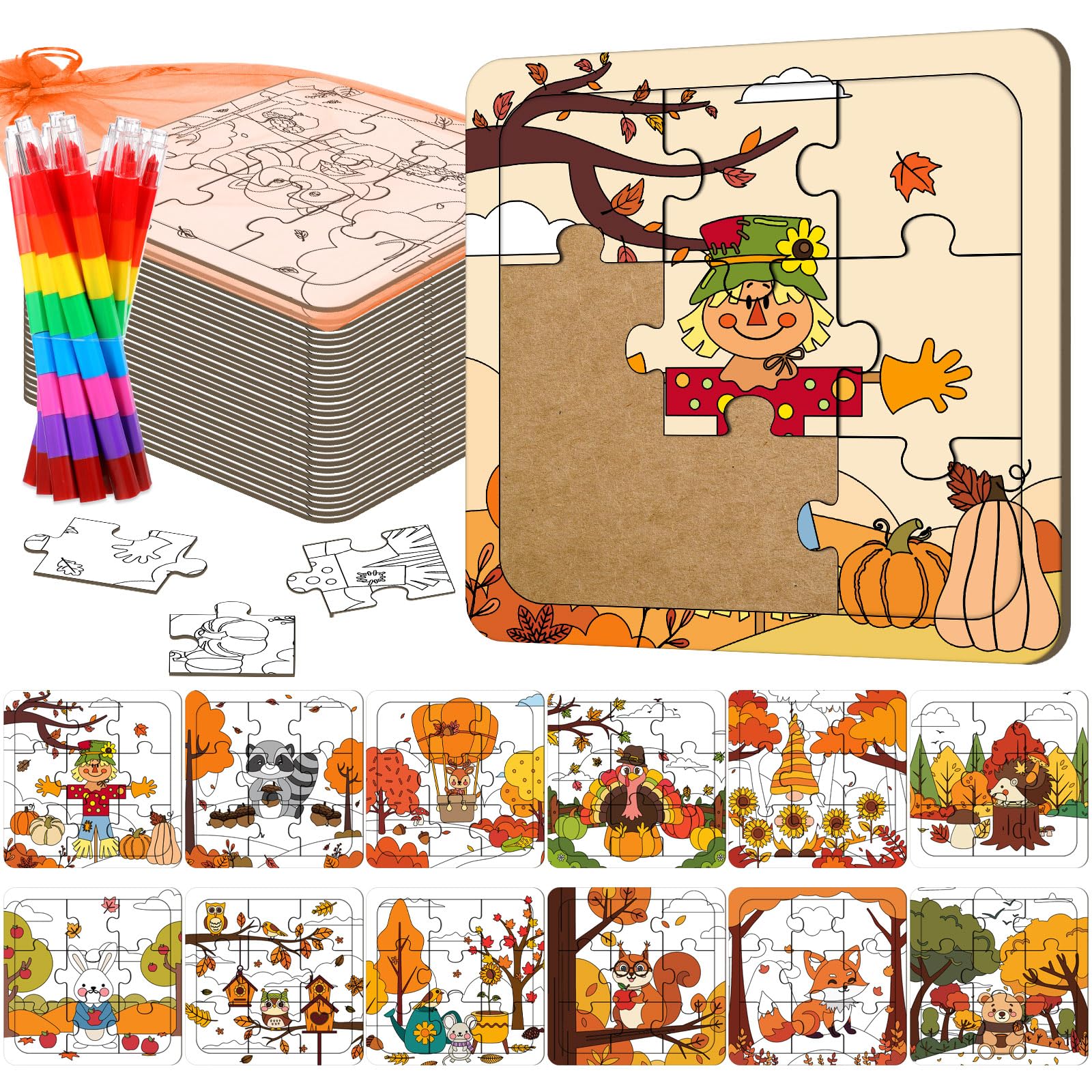 Snapklik.com : Fullhawl 24 Sets Fall Puzzles Color Your Own Puzzles DIY ...