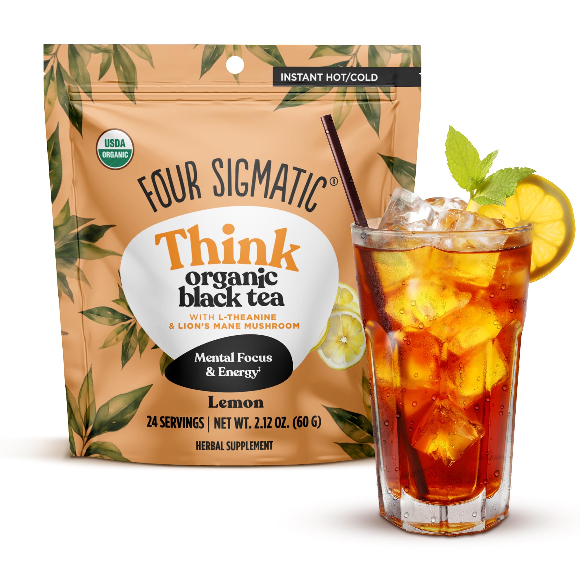 Amazon.com: Four Sigmatic Think Organic Black Tea | Instant Organic Lemon Tea w/Lion's Mane & L ...