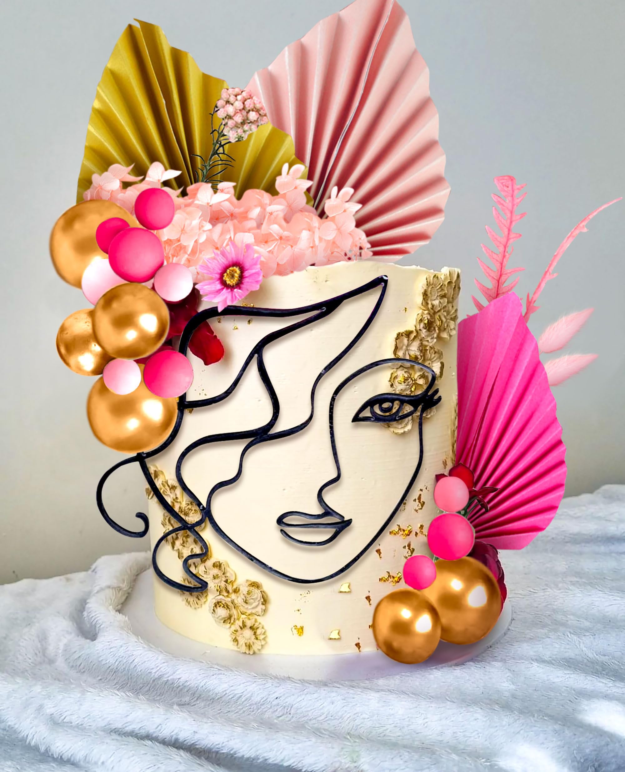 Snapklik.com : Pink Acrylic Minimalist Art Lady Face Cake Topper Boho ...