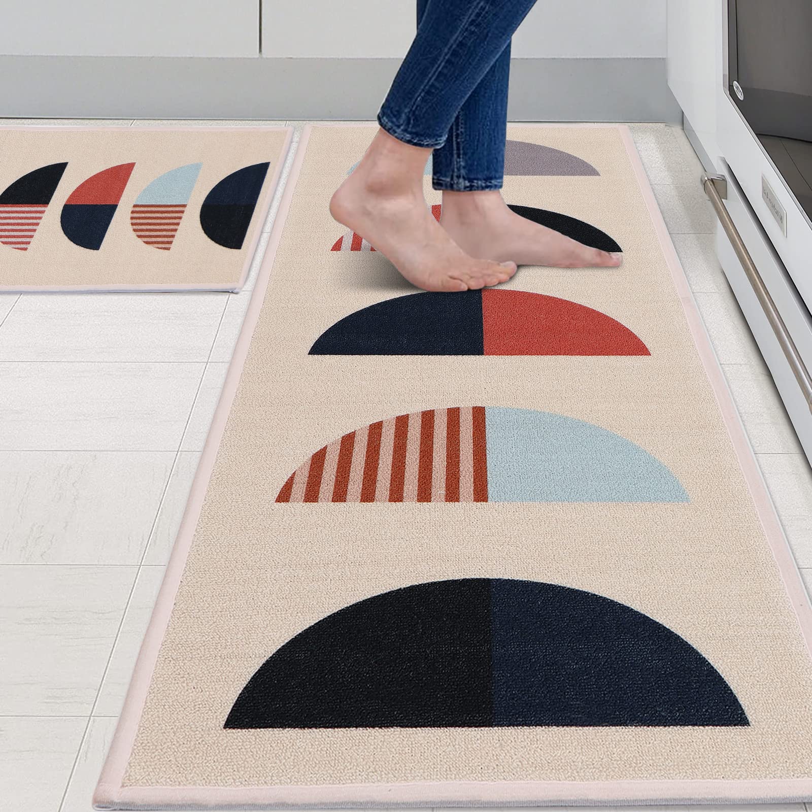 MAYHMYO Boho Kitchen Rugs 2 Piece Rubber Kitchen Rugs and Mats Non Skid ...