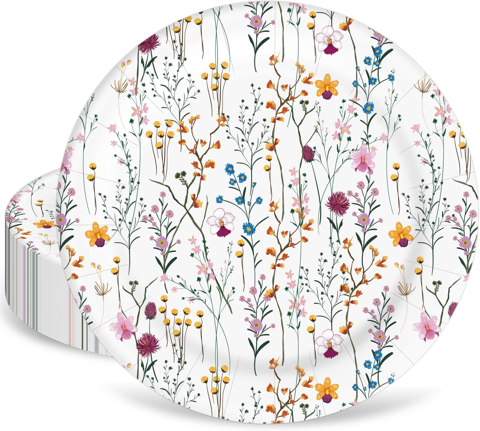 Amazon.com: Mumufy 100 Pack Wild Floral Paper Plates Wild Flower Dinner ...