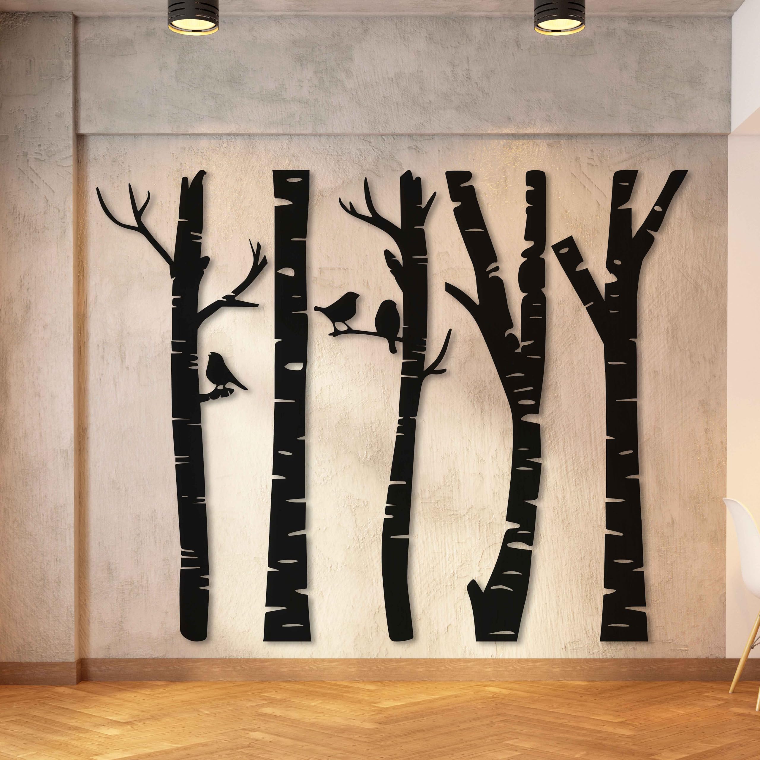 Amazon.com: KAWA METALWORKS Trees and Birds Metal Wall Art, Large Birch ...