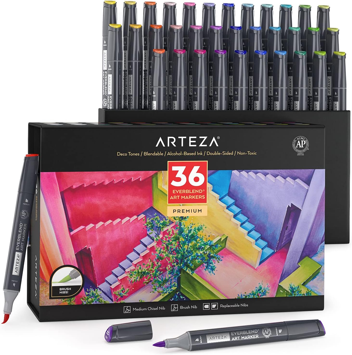 ARTEZA EverBlend Ultra Marqueurs à alcool [Lot de 36 couleurs, tons ...