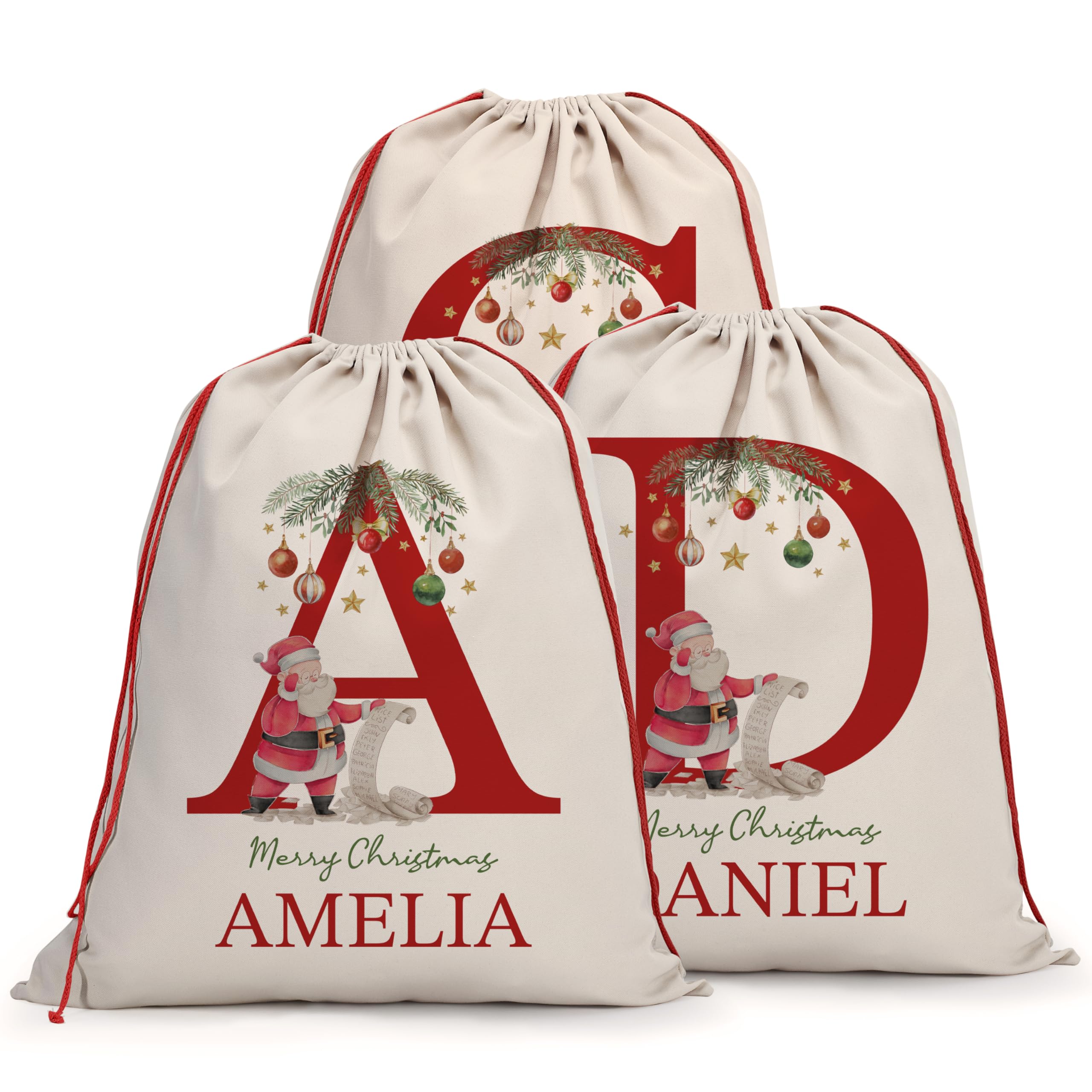 Amazon.com: Lara Laser Works Set of 3 Personalized Santa Sacks - Custom ...