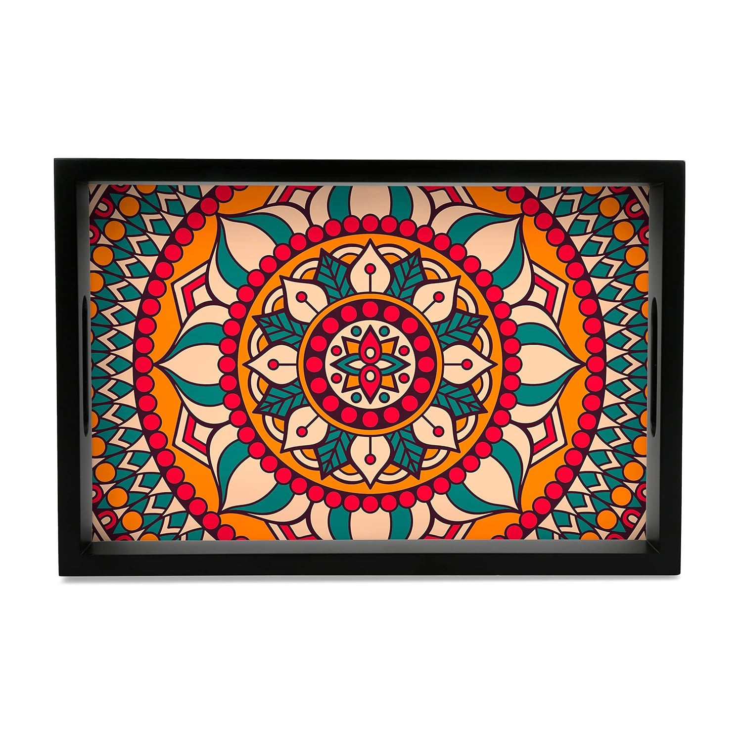 BRAHMA DESIGN Serving Tray | Red Mandala Design with Black Border ...