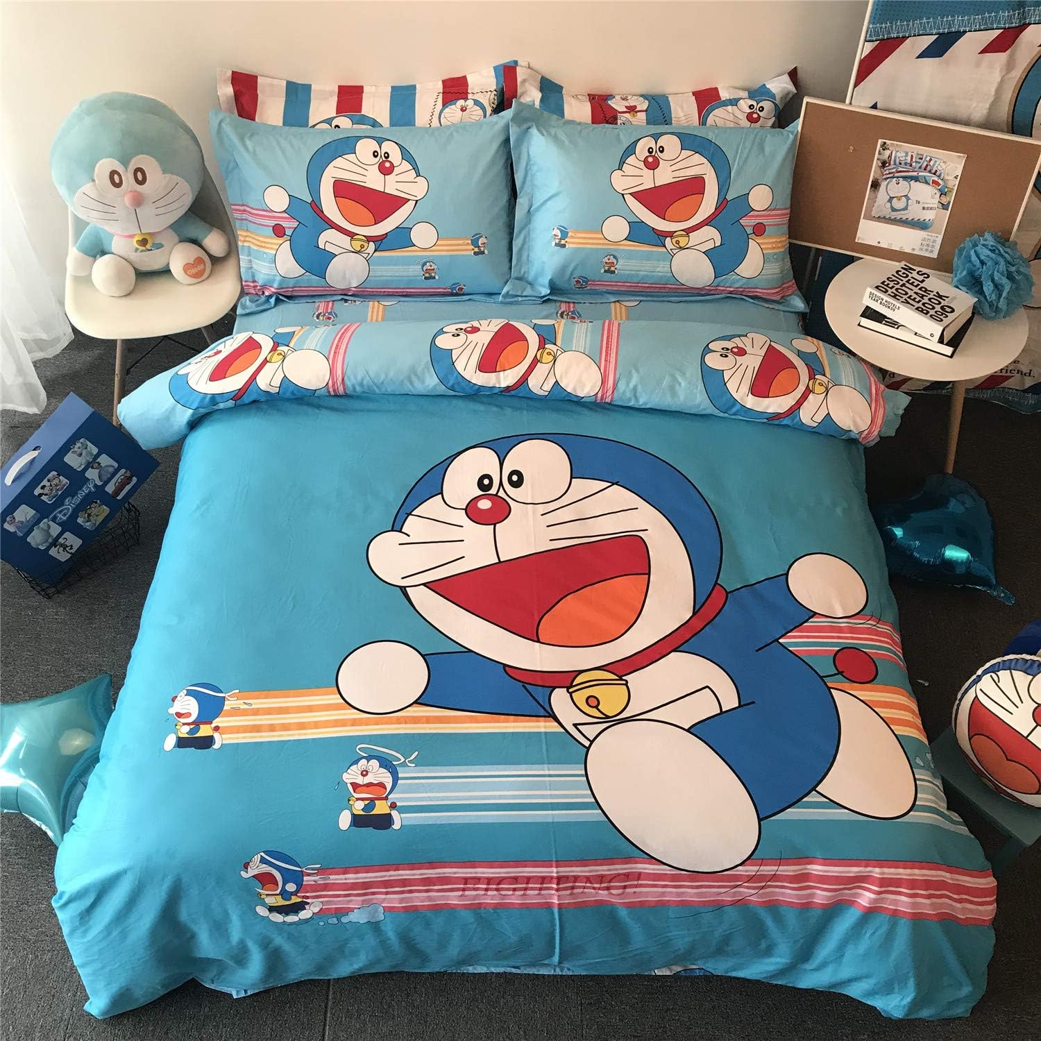 Cenarious Doraemon Blue Cartoon Style Duvet Cover Set Cotton Flat Sheet ...