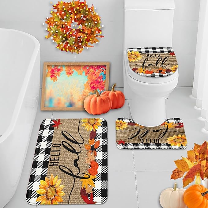 Amazon.com: ArtSocket Hello Fall Sunflower Maple Leaf Bathroom Rugs and ...