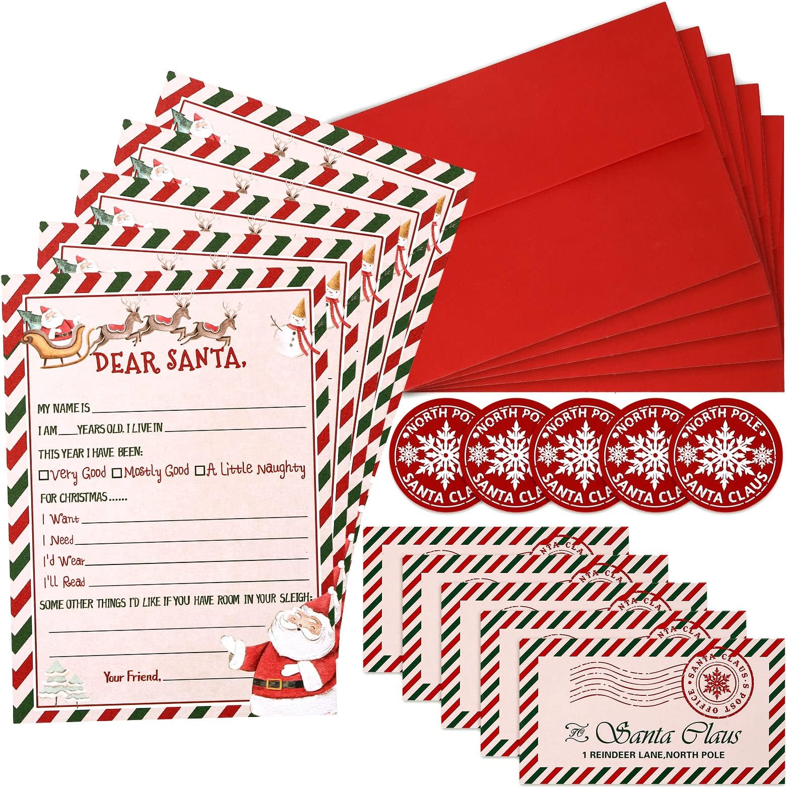 AnyDesign 20 Pack Letter to Santa Christmas Wish List Writing Kit ...