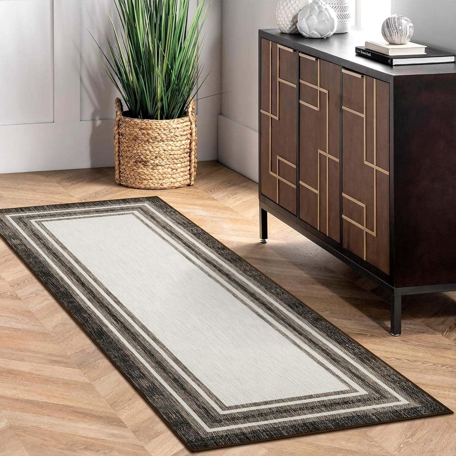 Amazon.com: Beeiva Bordered Laundry Room Runner, 2x5 Brown Kitchen Rug ...