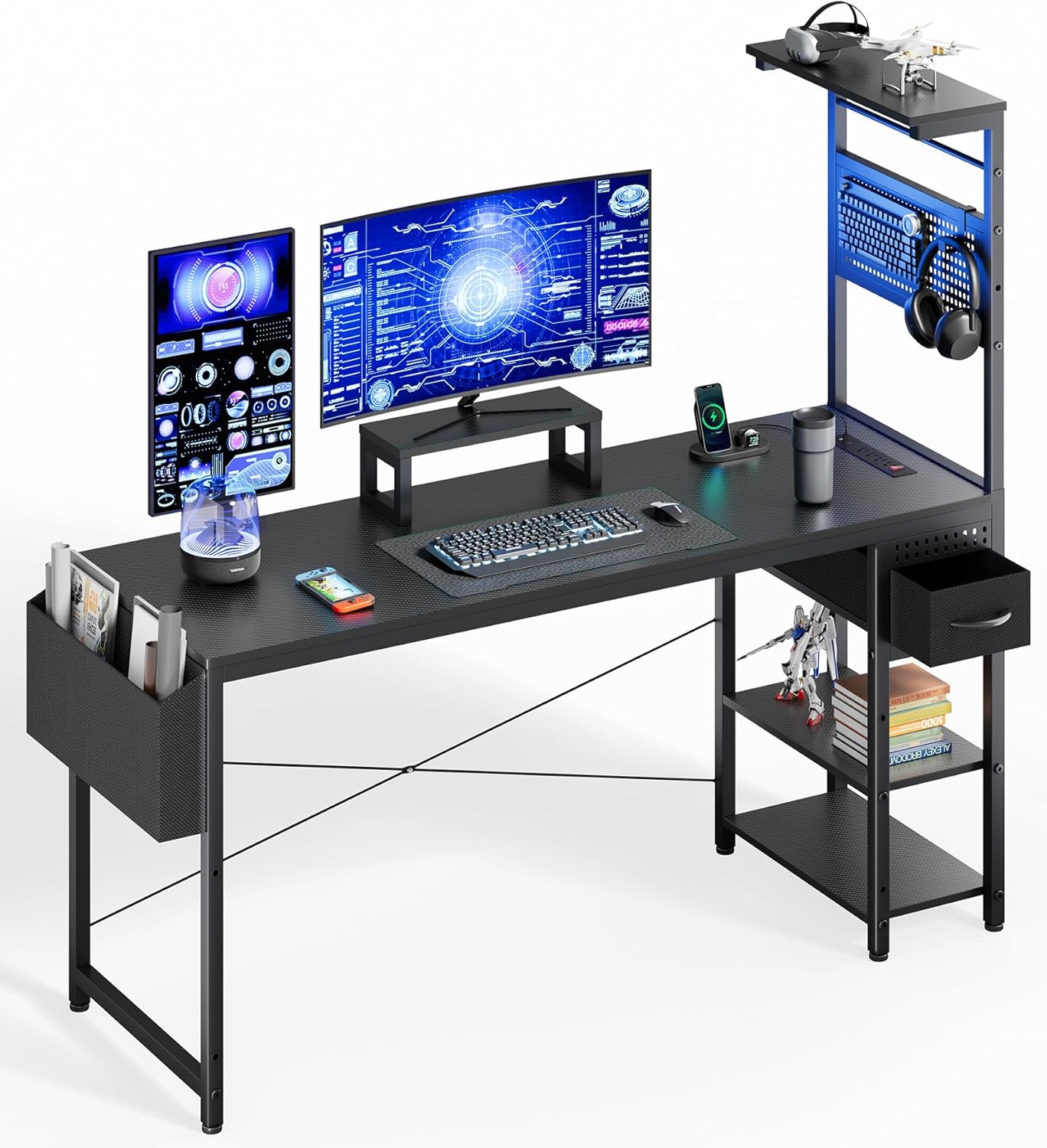 Amazon.com: DOMICON 55 Inch Gaming Desk, Computer Desk with Adjustable ...