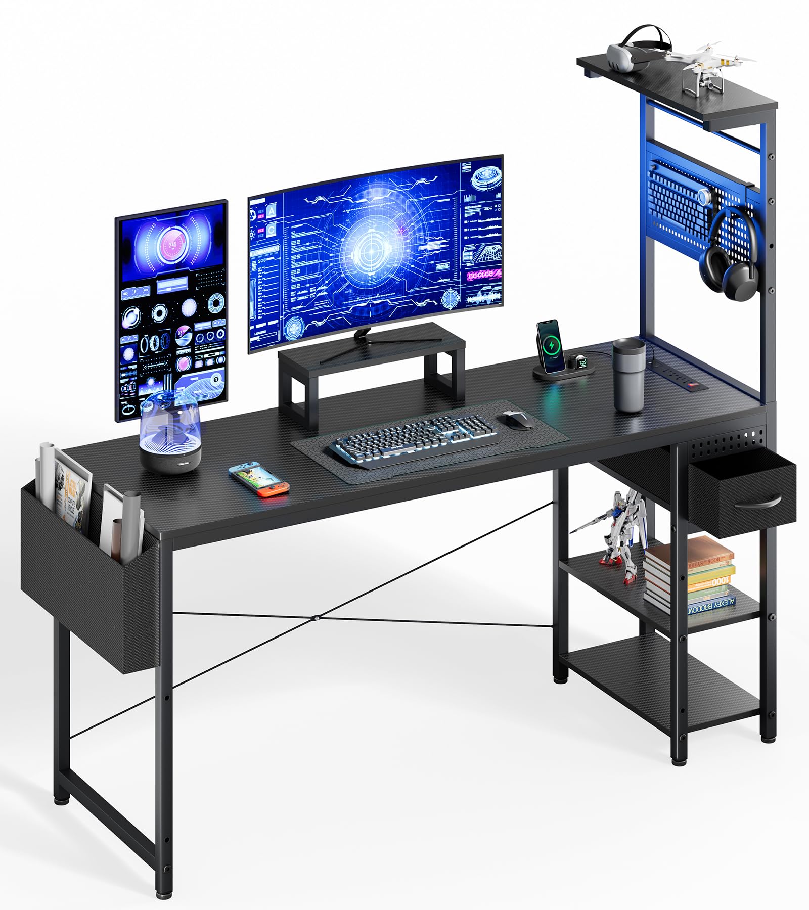 Amazon.com: DOMICON 55 Inch Gaming Desk, Computer Desk with Adjustable ...