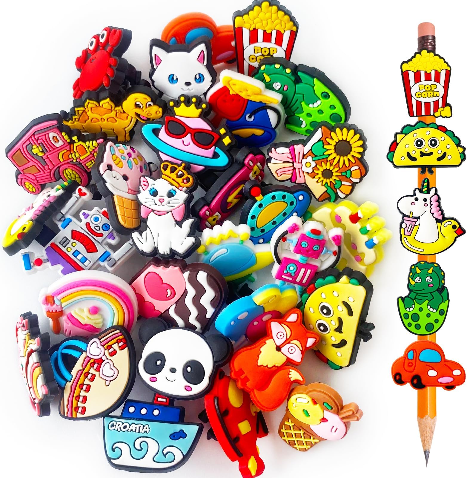 Amazon.com: 30 Pcs Cute Pencil Topper Decoration,Cute PVC Pencil Topper ...