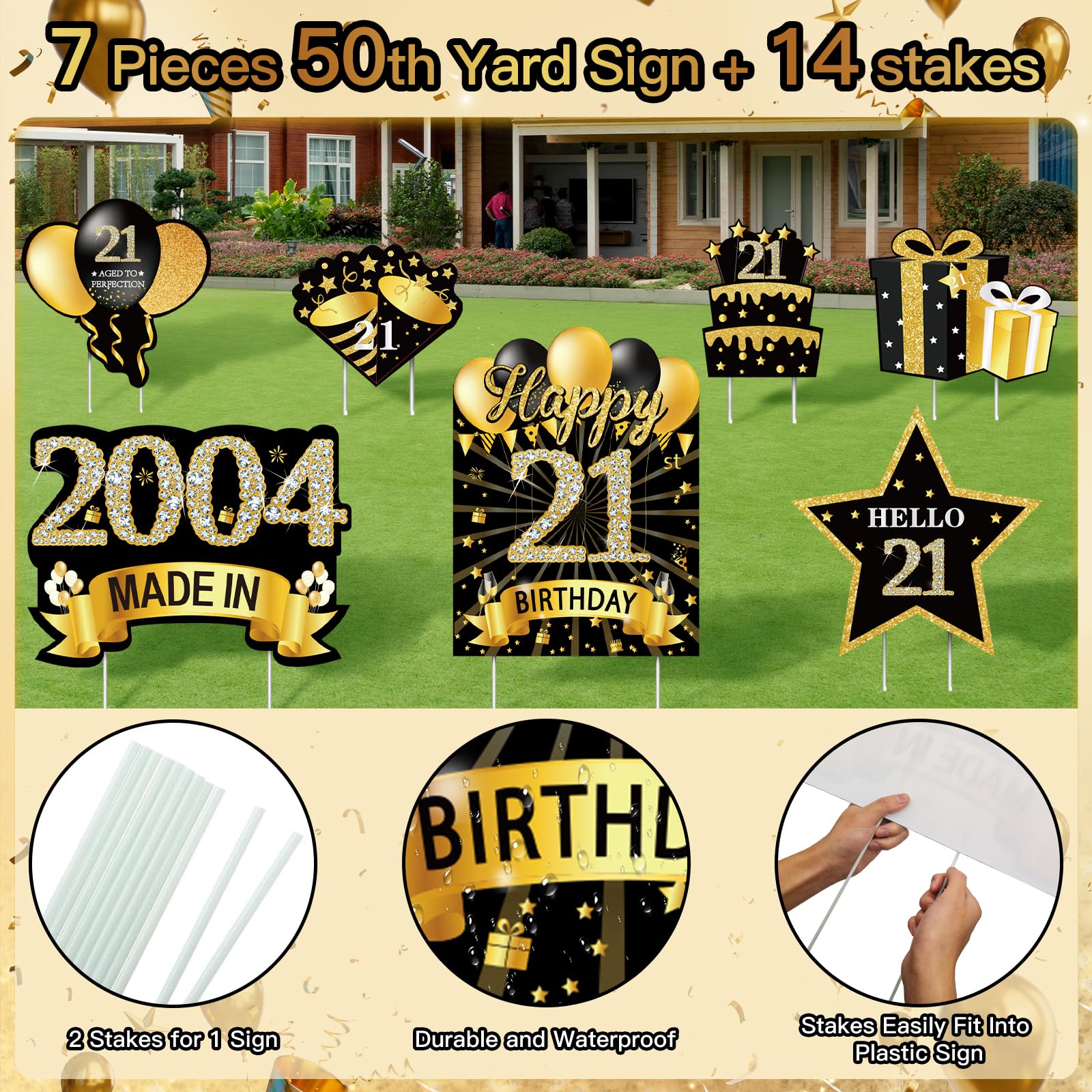 Snapklik.com : 7Pcs Black Gold 21st Birthday Yard Sign Decorations For ...