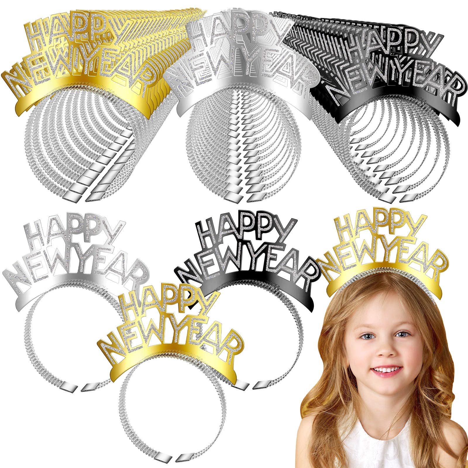 Amazon.com: Retisee 96 Pcs 2025 Happy New Year Headband Tiara Glitter ...