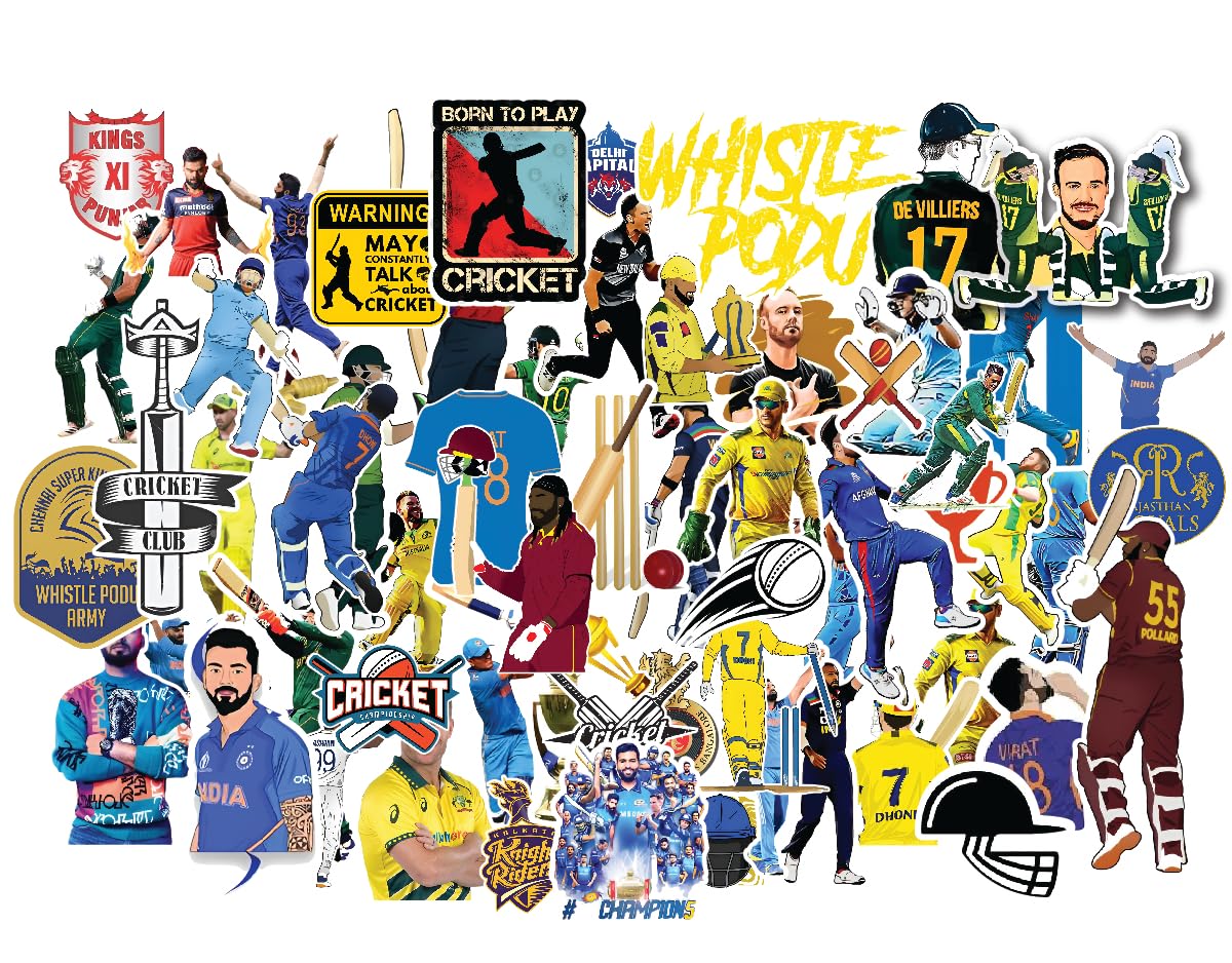 60 PCs Cricket Stickers for Journal Laptop Diary Mobile Phone Scrapbook ...