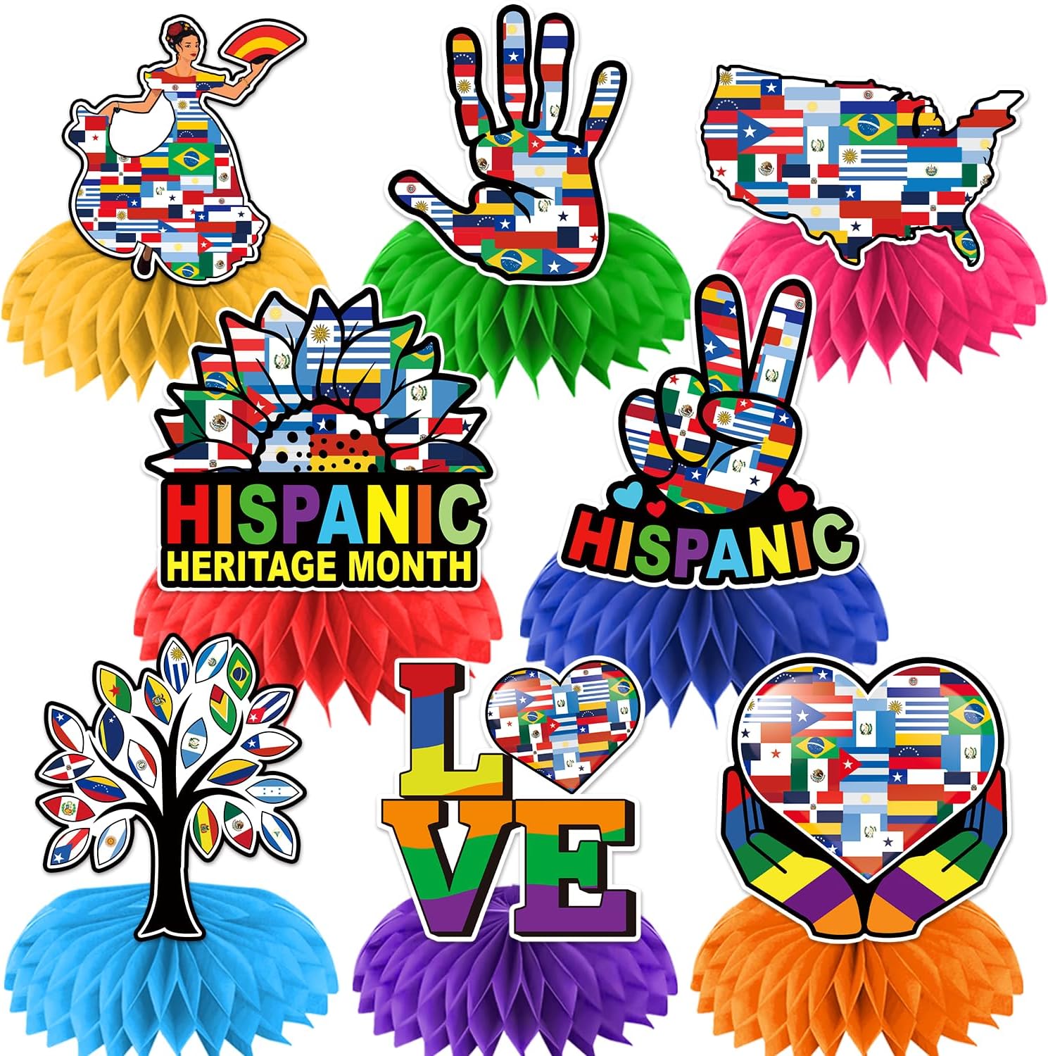 Amazon.com: Hispanic Heritage Month Decorations Honeycomb Centerpieces ...
