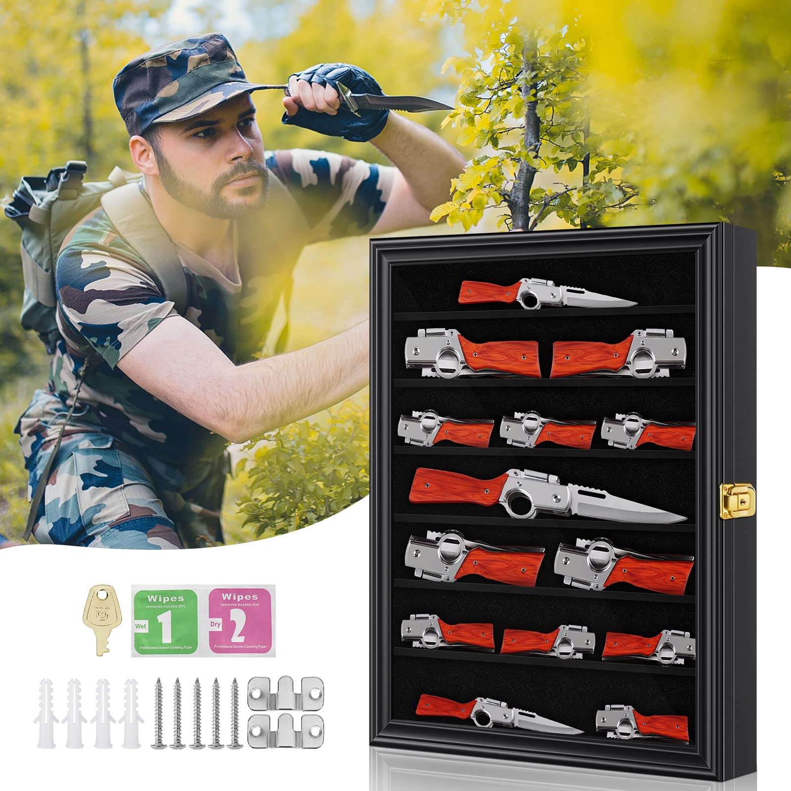 Knife Display Case, 7 Rows Pocket Knife Display Case for Collections ...