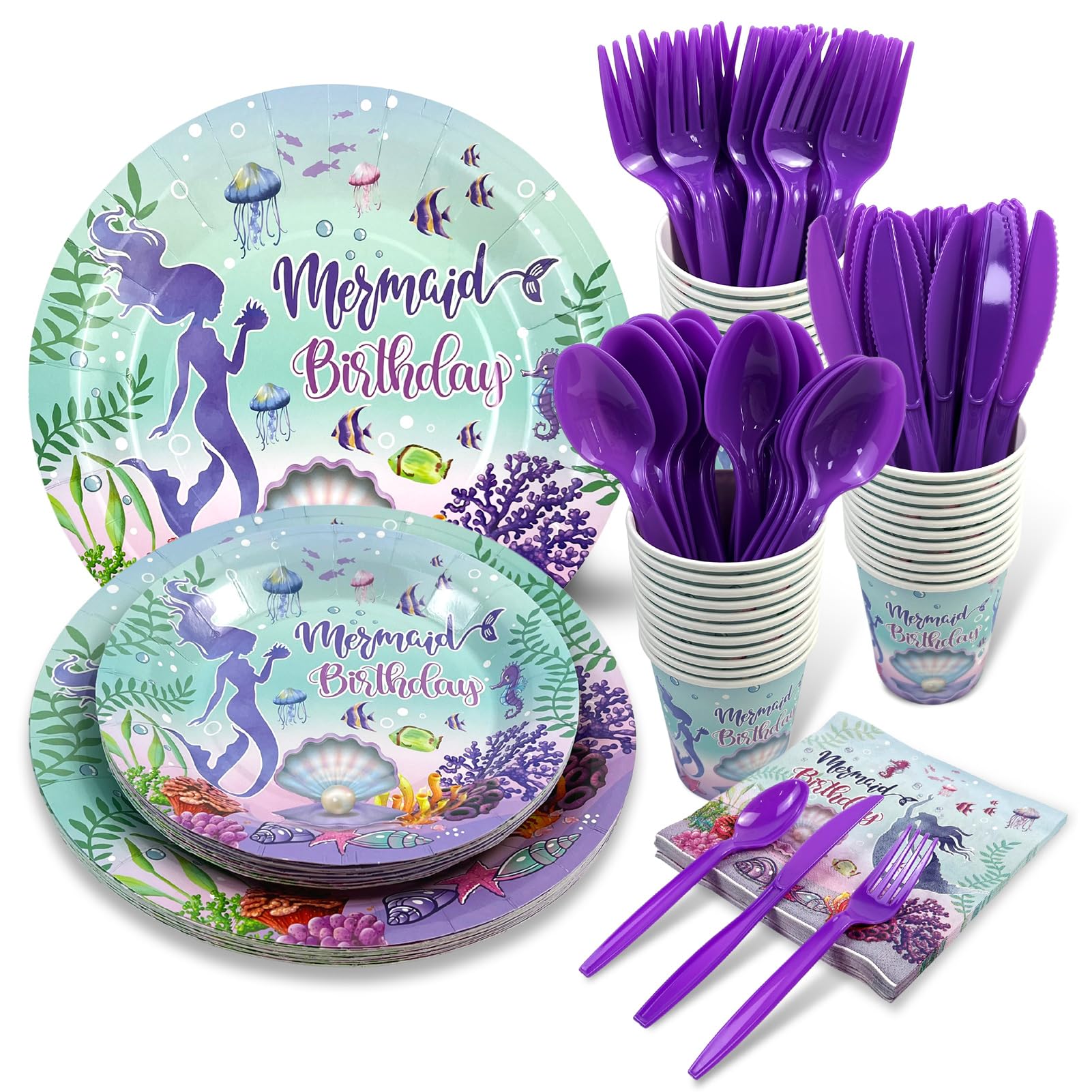 Amazon.com: Mermaid Party Supplies, Mermaids Birthday Party Disposable ...