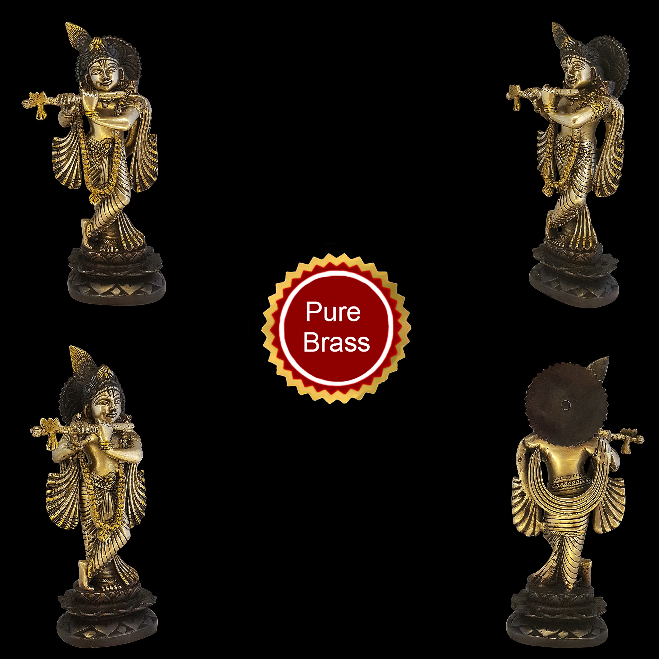 Buy Divya Mantra Krishna Playing Flute Brass Statue Janmashtami Murti ...