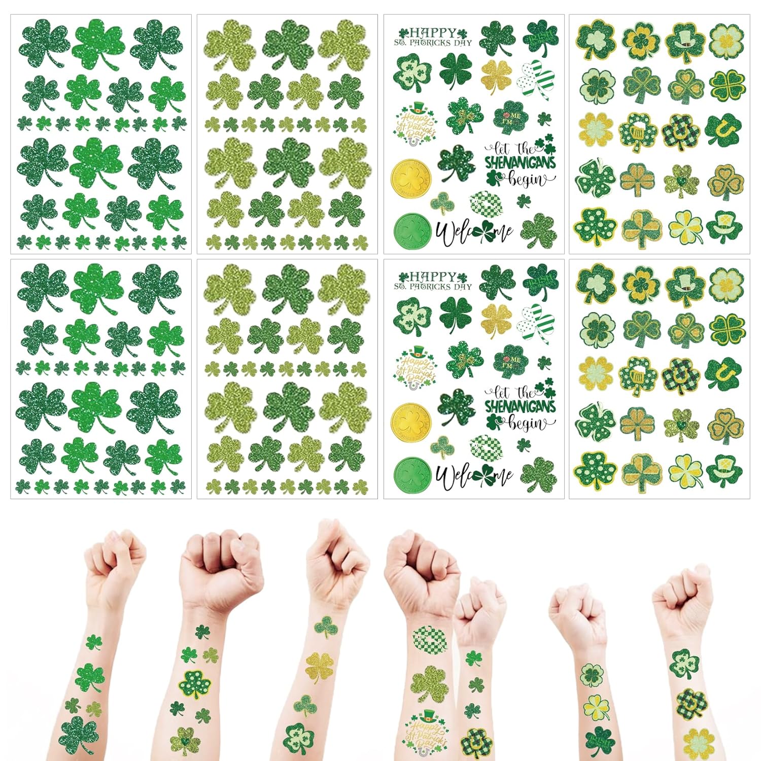 Amazon.com : Saint Patricks Day Shamrock Tattoos for Face Body Glitter ...