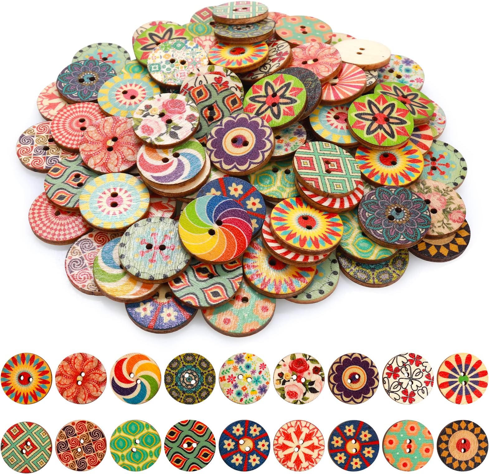 Wooden Buttons for Crafts Wood Buttons 1 Inch Assorted Vintage Round ...