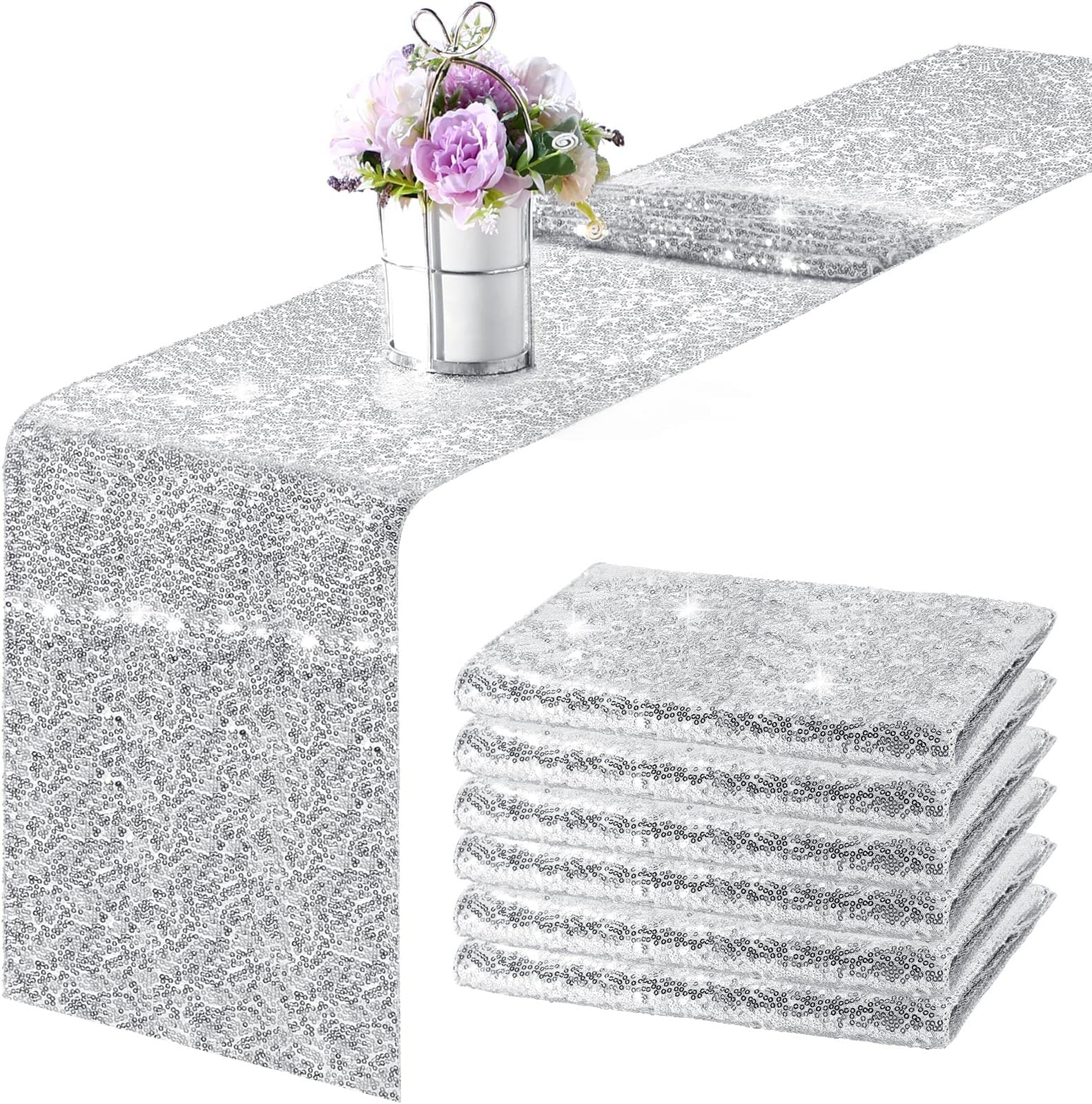 Amazon.com: 3Pcs 12 x 72Inchs Silver Table Runner,Silver Sequin Glitter ...