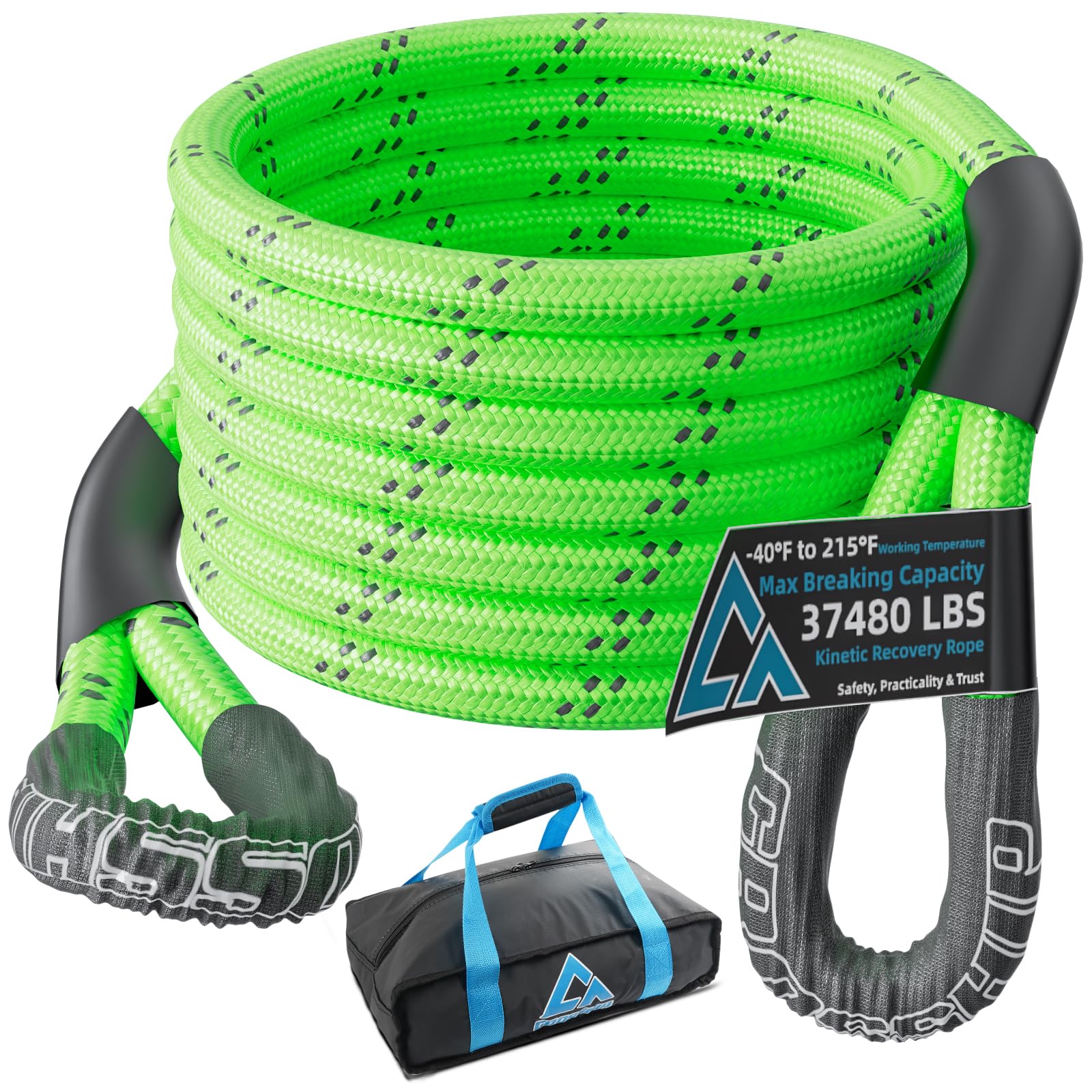 Amazon.com: CROSSHIP 1" x 20ft Kinetic Recovery Tow Rope - 37,480 lbs ...