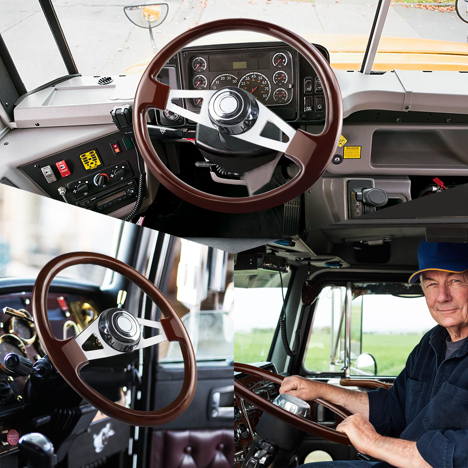 Snapklik.com : QYMOPAY 18"" Solid Wood Truck Steering Wheel 2 Spoke ...